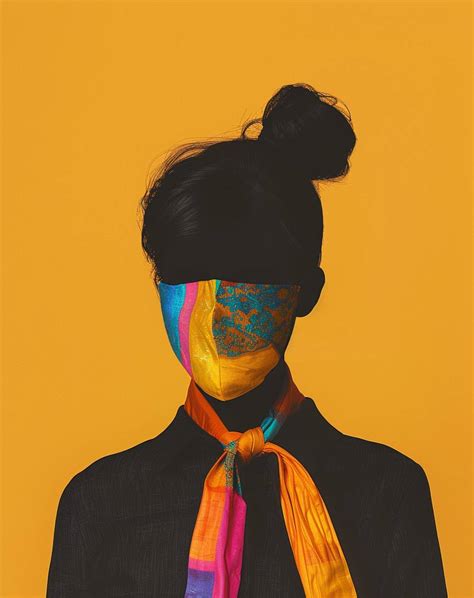 얼굴 없는 여성 높은 포니테일 화려한 넥타이 단색 배경