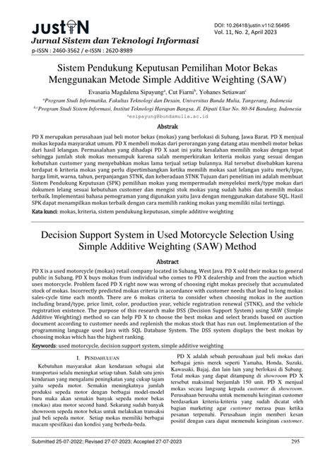 Pdf Sistem Pendukung Keputusan Pemilihan Motor Bekas Menggunakan Metode Simple Additive