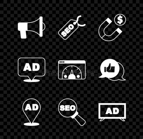 Set Megaphone Seo Optimization Magnet With Money Advertising And Website Statistic Icon