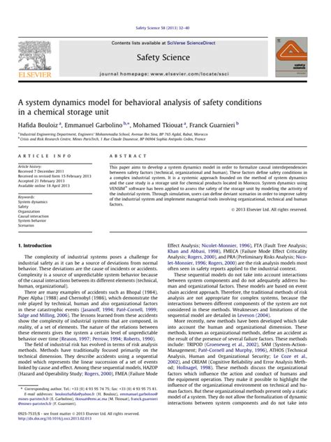 a system dynamics model for behavioral analysis of safety conditions in