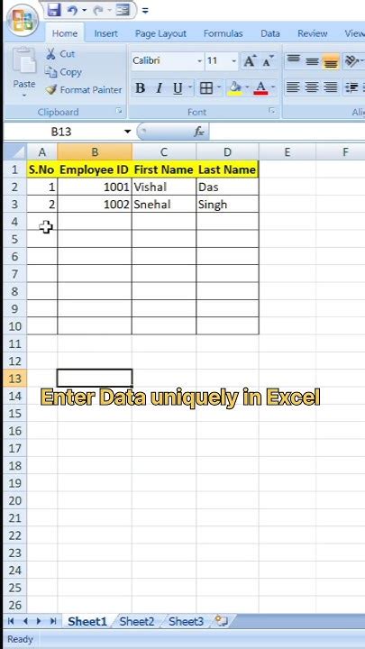 Enter Data Uniquely In Excel Skillwavess Ytshorts Shorts