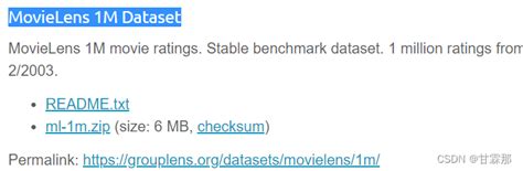 推荐系统笔记（二）：常用数据集movielens学习 Csdn博客