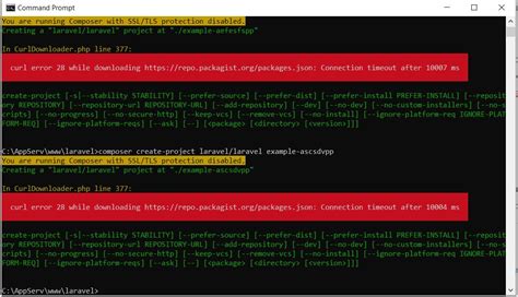 Laravel Curl Error While Downloading Https Repo Packagist Org Packages Json Connection