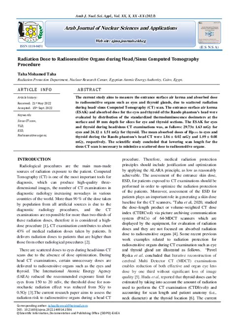 Pdf Radiation Dose To Radiosensitive Organs During Headsinus Computed Tomography Procedure