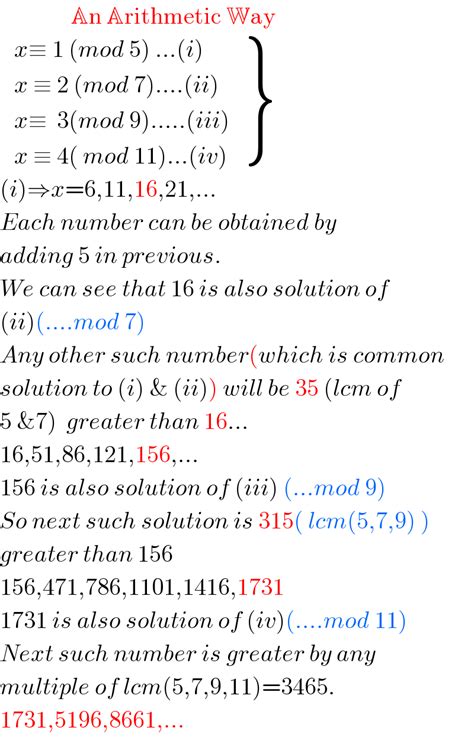 Solve The System Of Congruence X 1 Mod 5 X 2 Mod 7 X 3 Mod 9 X 4 Mod 11 Tinku Tara