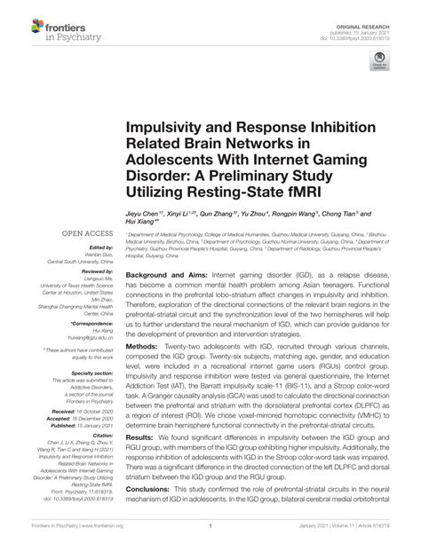 Pdf Impulsivity And Response Inhibition Related Brain Networks In Adolescents With Internet
