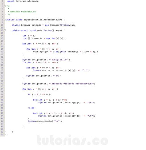 Arrays Java Espiral Vertical Ascendente