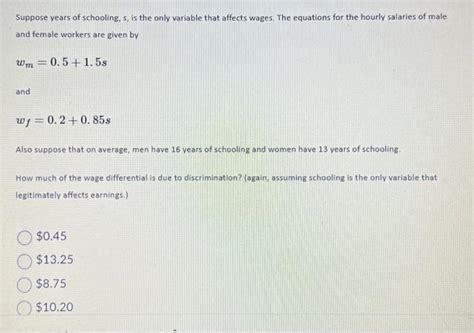Solved What Is The Male Female Wage Differential In This
