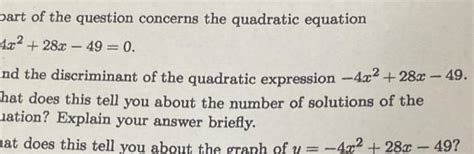 solved part of the question concerns the quadratic equation