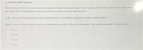 Solved The Basic Wacc Equationthe Calculation Of Wacc