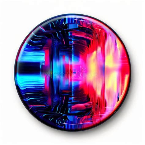 A Button Featuring A Glitch Art Design With Distorted Stock Image