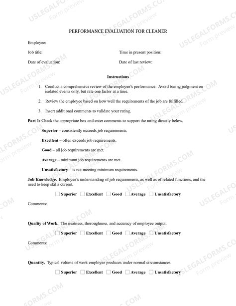 District Of Columbia Employee Evaluation Form For Cleaner Cleaning