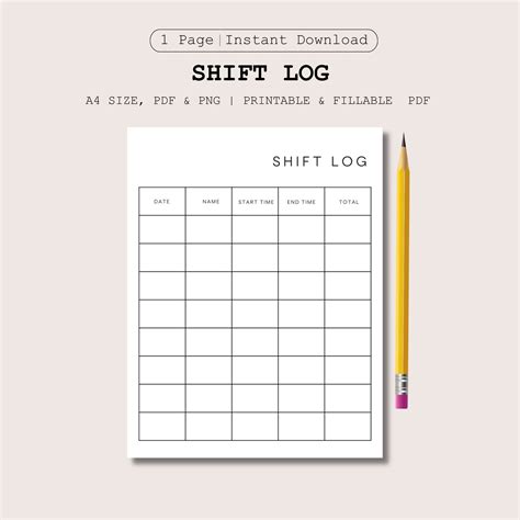 Minimalist Shift Log Printable Organize Your Work Schedule Work Log
