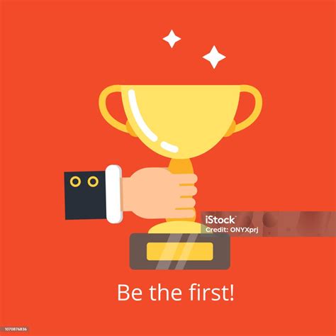 손 잡고의 트로피 비즈니스 승리 개념 골든 컵 우승자 벡터 배경 평면 일러스트 레이 션에 대 한 업적 Championship에