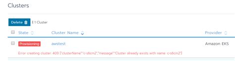 When Eks Cluster Creation Fails Halfway Retrying Causes 409 Cluster Already Exists With Name