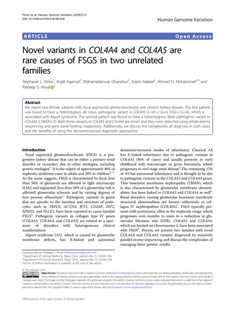 Pdf Novel Variants In Col4a4 And Col4a5 Are Rare Causes Of Fsgs In Two Unrelated Families