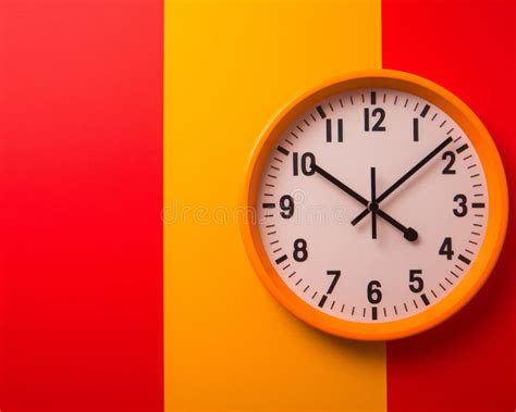 An Orange And Yellow Clock On A Red And Yellow Wall Stock Illustration Illustration Of Wall