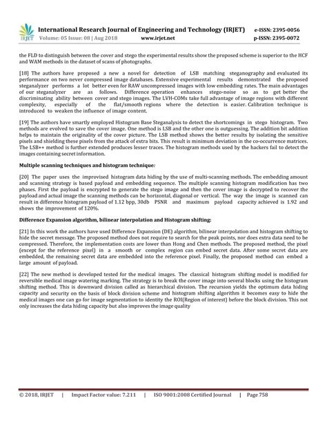irjet reversible data hiding using histogram shifting method a