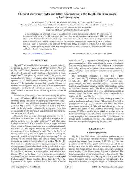 Pdf Chemical Short Range Order And Lattice Deformations In Mgyti1 Yhx