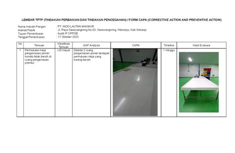 Lembar Tptp Hasil Audit Cppob Bpom Lembar Tptp Tindakan Perbaikan