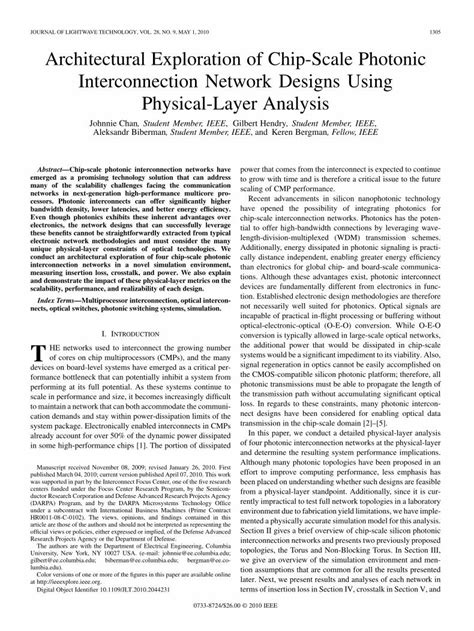 Pdf Architectural Exploration Of Chip Scale Photonic Interconnection Network Designs Using