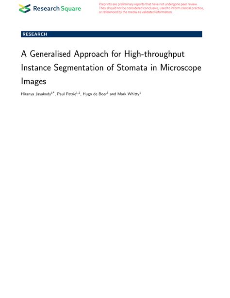 pdf a generalised approach for high throughput instance segmentation