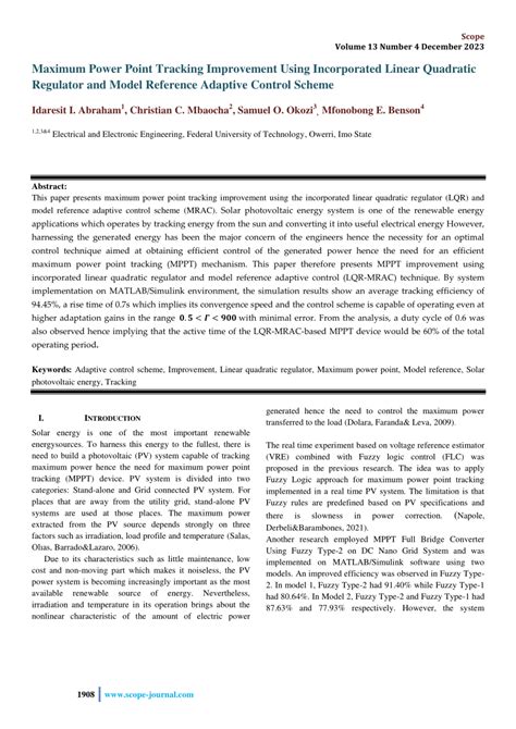 Pdf Maximum Power Point Tracking Improvement Using Incorporated