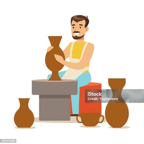 도자기 냄비를 만드는 젊은 남자 도자기 공예 취미 와 직업 다채로운 캐릭터 벡터 일러스트 갈색에 대한 스톡 벡터 아트 및 기타 이미지 갈색 공예 남자 Istock