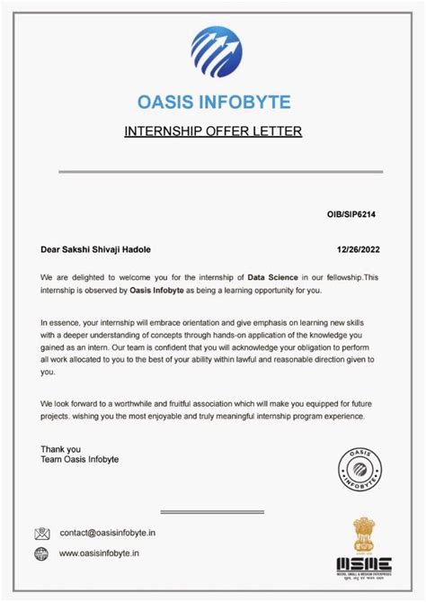 Sakshi Hadole On Linkedin Connections Datascience Intern Oasisinfobyte Oasis Internship…