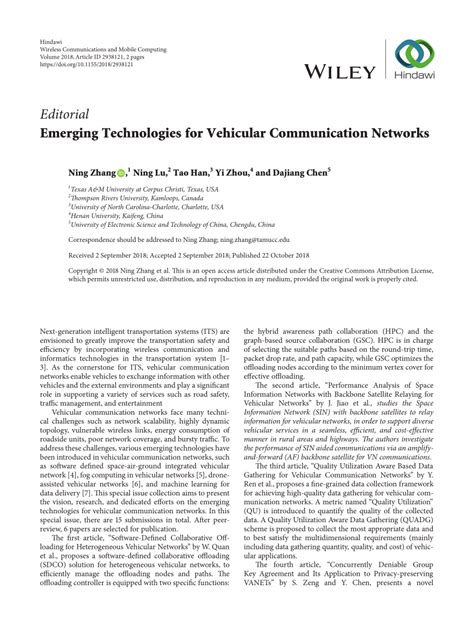 Pdf Emerging Technologies For Vehicular Communication Networks