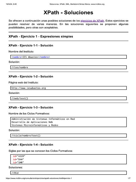 Ejercicios De Xml Con Solución1 Pdf