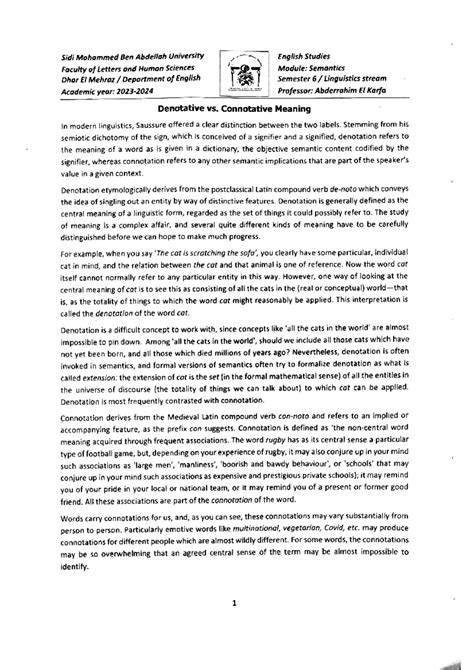 Denotative And Connotative Meaning Linguistic Studocu