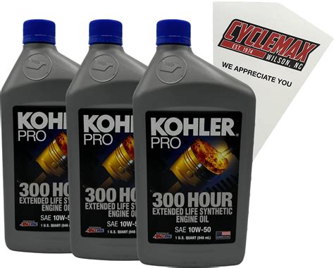 Amazon.com: Cyclemax Three Pack compatible with Kohler Pro SAE 10W-50 Extended Life Synthetic ...