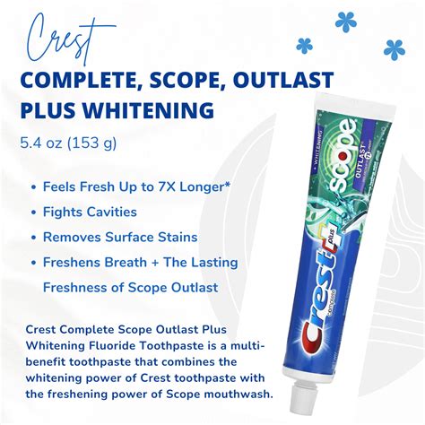 Crest Complete Scope Outlast Plus Whitening Fluoride Toothpaste Long Lasting Mint 5 4 Oz