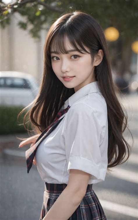 振り向いて微笑む制服姿の美人女子高生[831283368] Ai美女フリー素材 Aipix