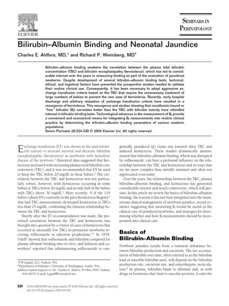 Bilirubin Albumin Binding And Neonatal Jaundice Pdf Hemoglobin