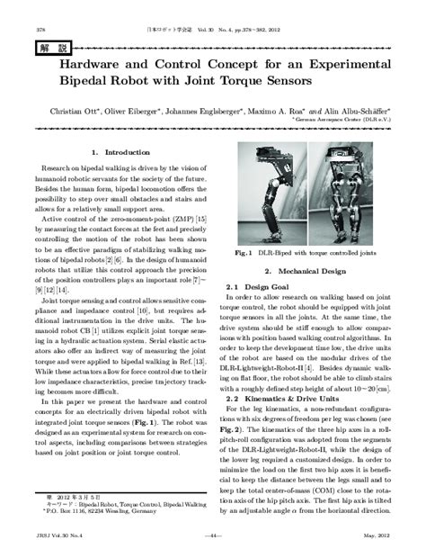 pdf hardware and control concept for an experimental bipedal robot
