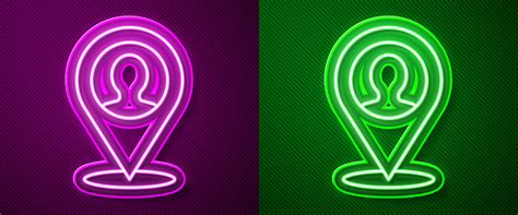 보라색과 녹색 배경에 고립 된 사람 아이콘의 실루엣과 빛나는 네온 라인지도 마커 Gps 위치 기호입니다 벡터 검색에 대한 스톡 벡터 아트 및 기타 이미지 Istock