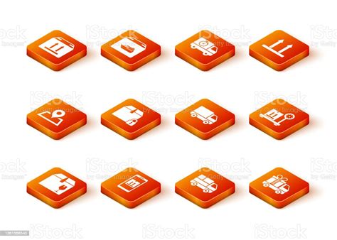 깨지기 쉬운 콘텐츠 모바일 앱 추적 자리 표시자 지도 잠긴 패키지 트럭 상자 화물 차량 선물 및 스케일 골판지 아이콘으로 배달