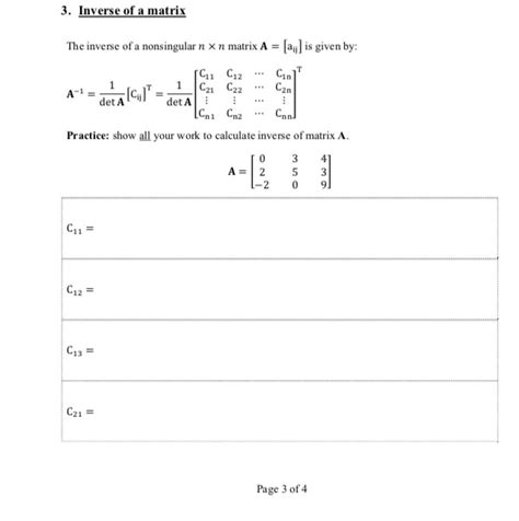Solved 3 Inverse Of A Matrix The Inverse Of A Nonsingular N