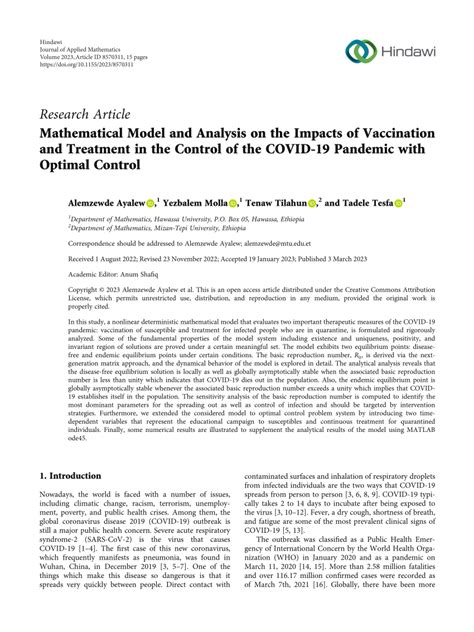 Pdf Mathematical Model And Analysis On The Impacts Of Vaccination And Treatment In The Control