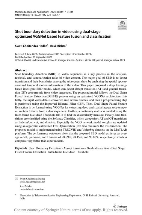 shot boundary detection in video using dual stage optimized vggnet based feature fusion and