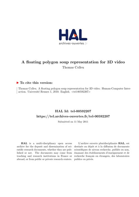 pdf a floating polygon soup representation for 3d video