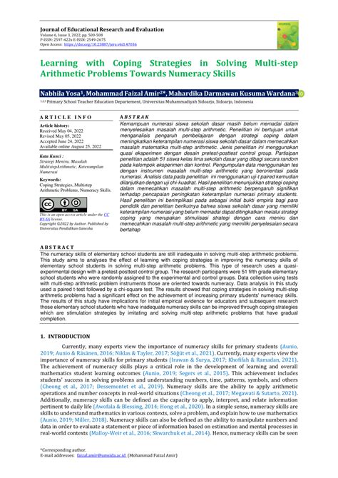 Pdf Learning With Coping Strategies In Solving Multi Step Arithmetic