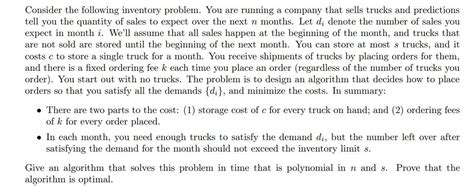 Solved Consider The Following Inventory Problem You Are Chegg