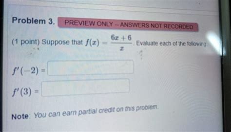 solved problem 3 preview only answers not recorded 6x 6