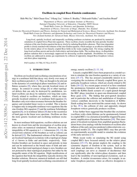 [pdf] Oscillons In Coupled Bose Einstein Condensates