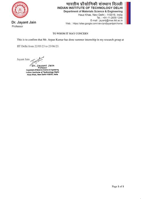 Arpan Kumar On Linkedin Iit Delhi Summer Research Internship Certificate