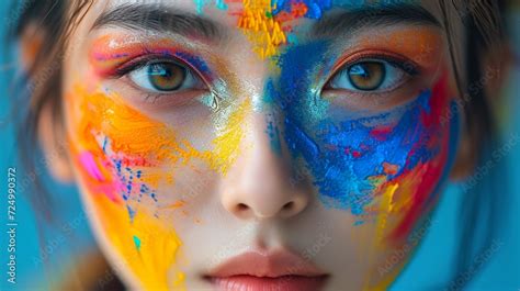 Extreme Close Up Of A Beautiful Chinese Girl With Festively Painted