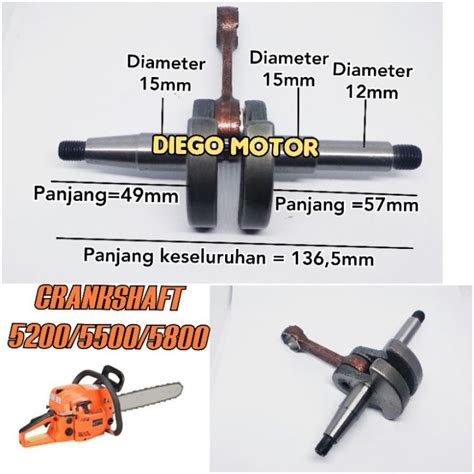 Crankshaft Kruk As Kro As Mesin Chainsaw Sinso Mini Tipe 5200 5500 5800